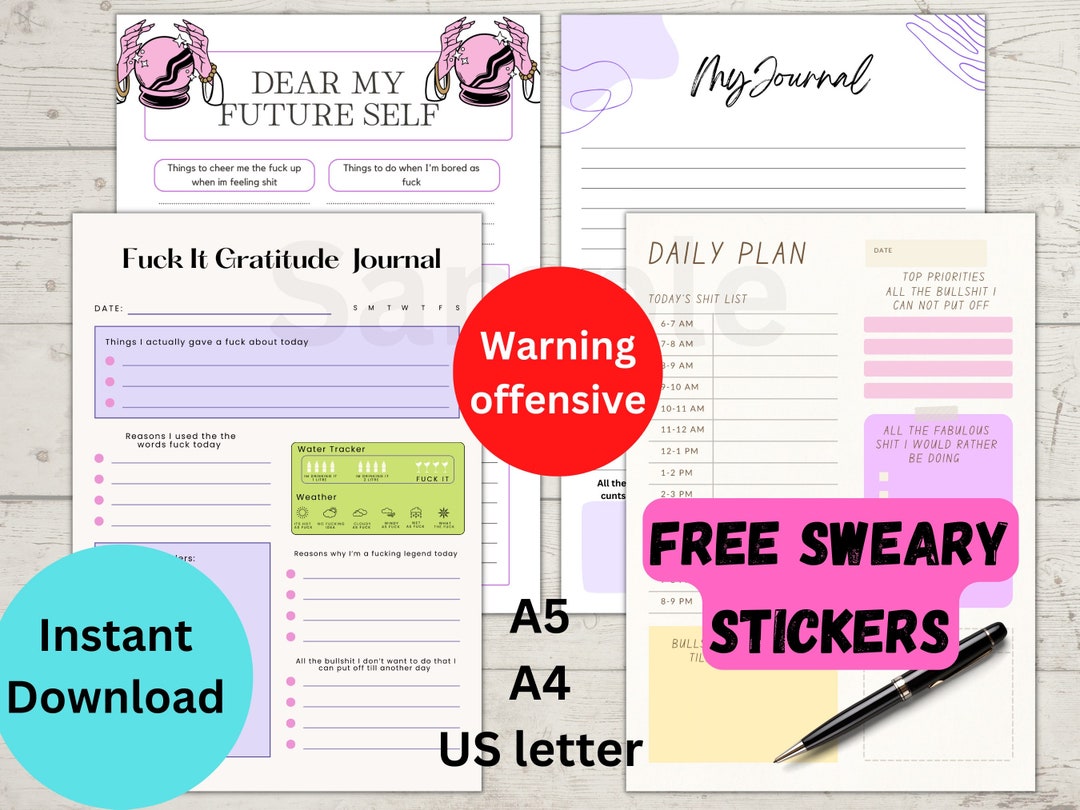 Printable Sweary Profanity Swear Words, Gratitude Journal, Daily ...