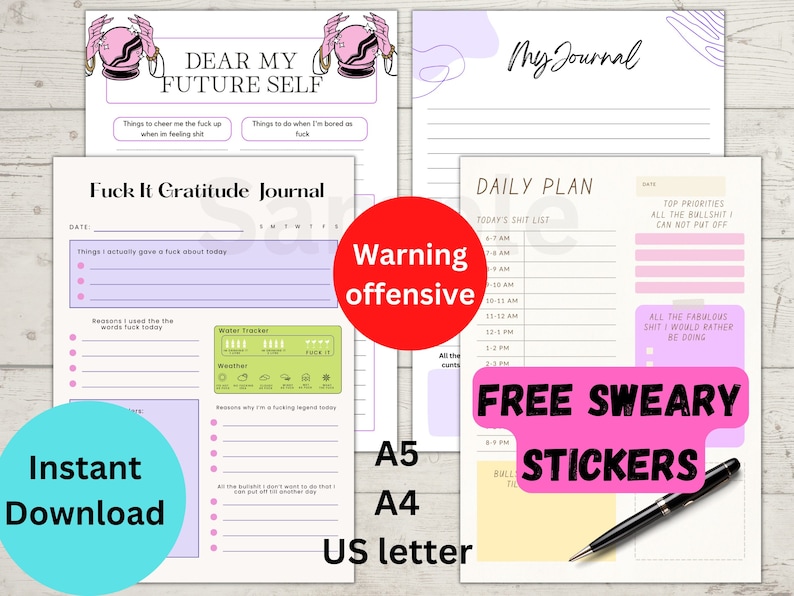Printable Sweary Profanity Swear Words, Gratitude Journal, Daily ...