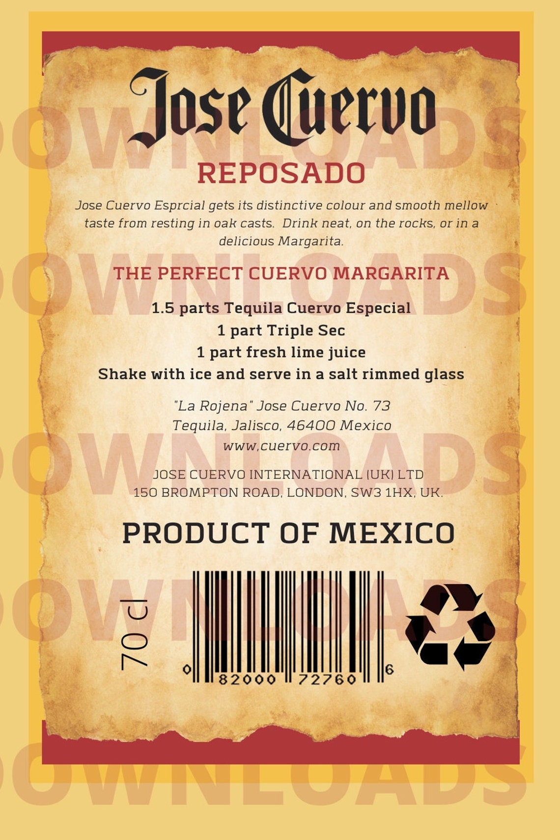 Jose Cuervo Bottle Label Jose Cuervo Tequila PNG - Etsy