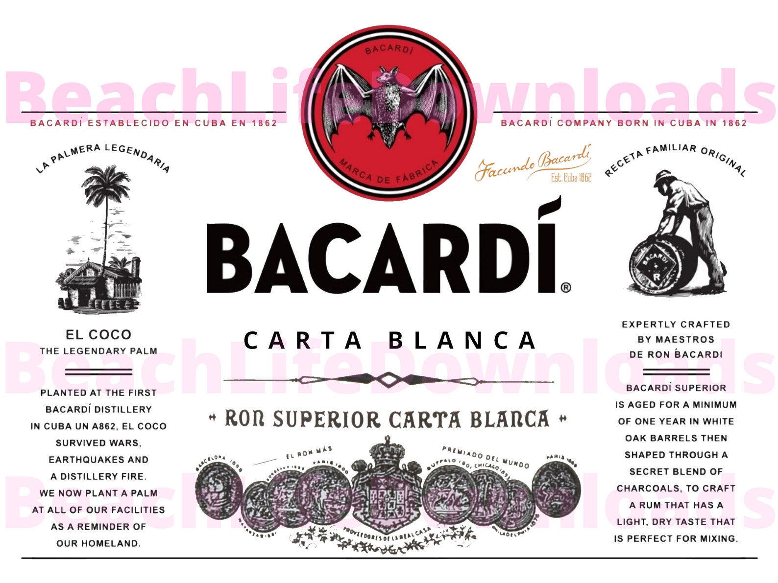 Four Bacardi Rum Bottle Labels Transparent and Background Pngs ...