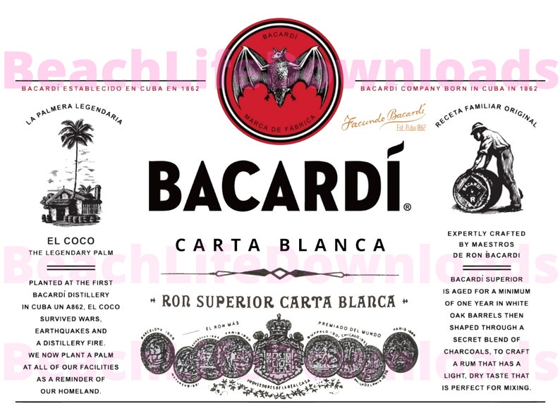 Four Bacardi Rum Bottle Labels Transparent and Background Pngs ...