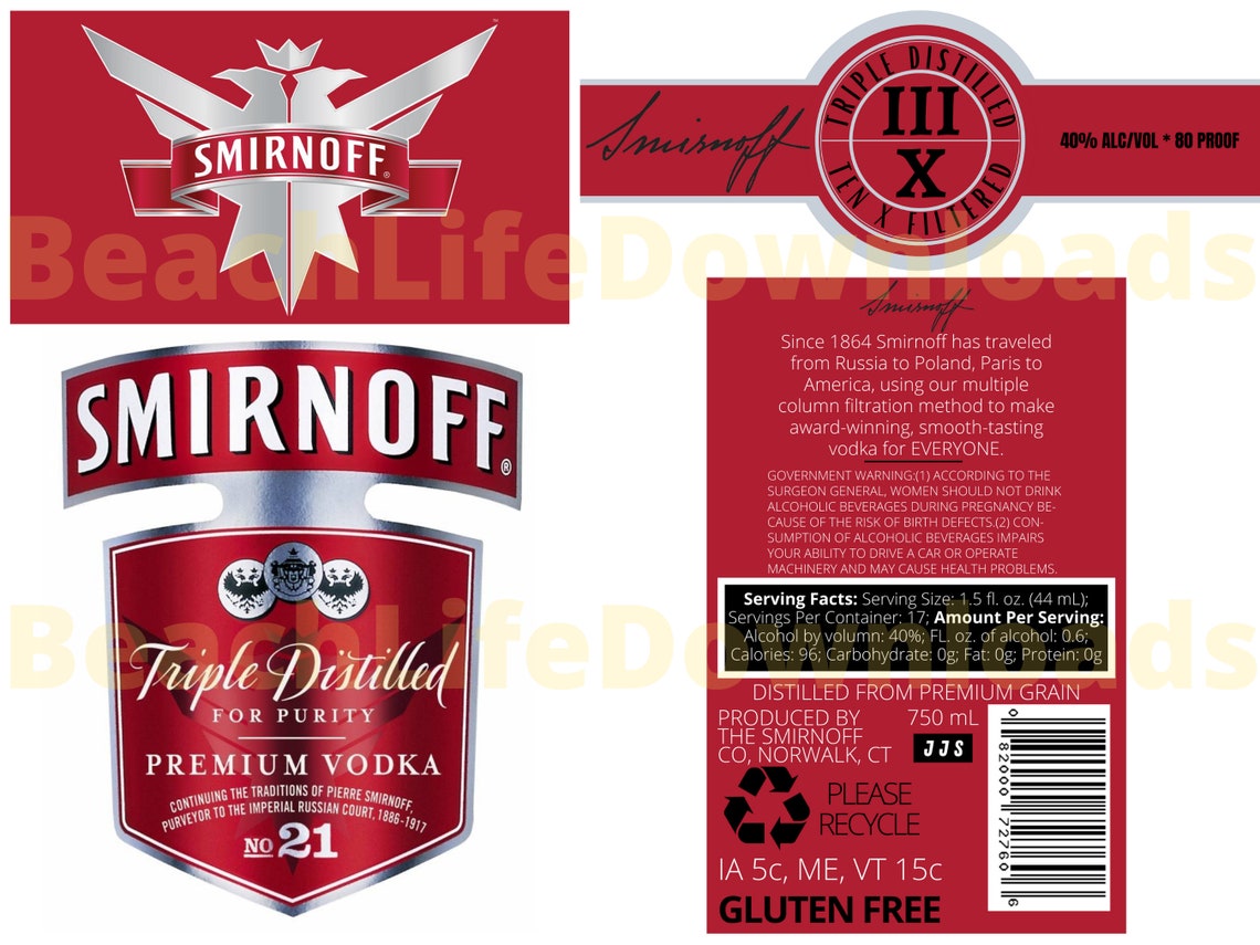 Four Smirnoff Vodka Bottle Labels Transparent and Background - Etsy