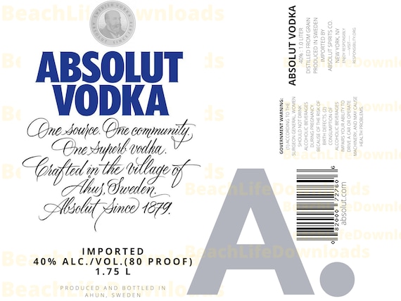 Absolut Vodka Bottle Labels Absolut Vodka PNG Sublimation - Etsy Canada