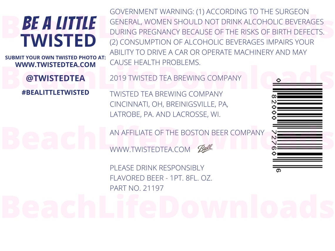 Twisted Tea Can or Bottle Label Twisted Tea Tumbler PNG - Etsy