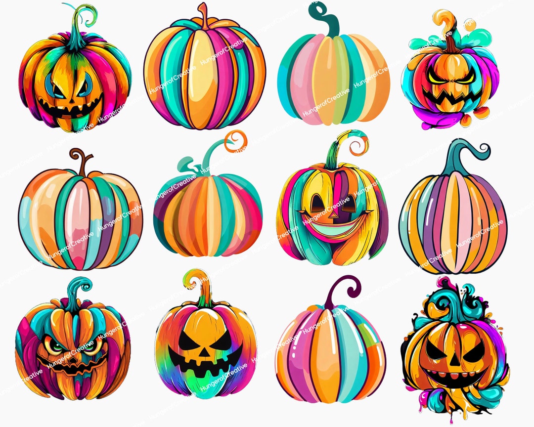 Colorful Pumpkins Clip Art, Instant Download for Fall DIY Art, Autumn ...