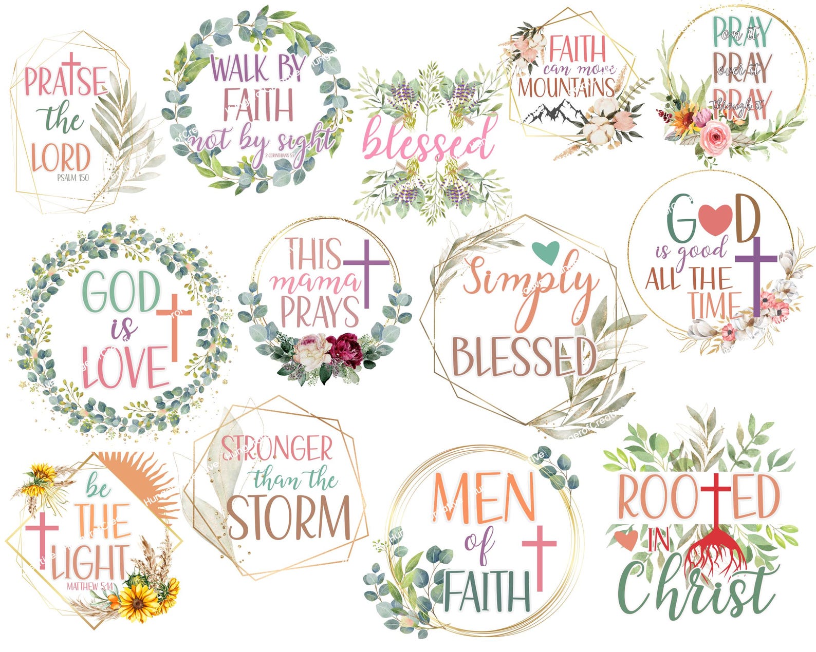 Boho Christian Png Bundle, Christian Png Bundle, Colorful Floral Frames ...