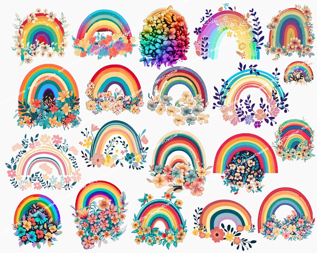 Watercolor Floral Rainbow, Rainbows Clipart, Instant Download, Baby ...