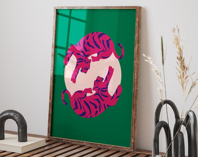 Blue Tiger Poster, Boho Tiger Art, Tigress Wall Print, Boho Wall Print ...