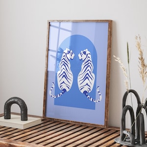 Blue Tiger Poster, Boho Tiger Art, Tigress Wall Print, Boho Wall Print ...
