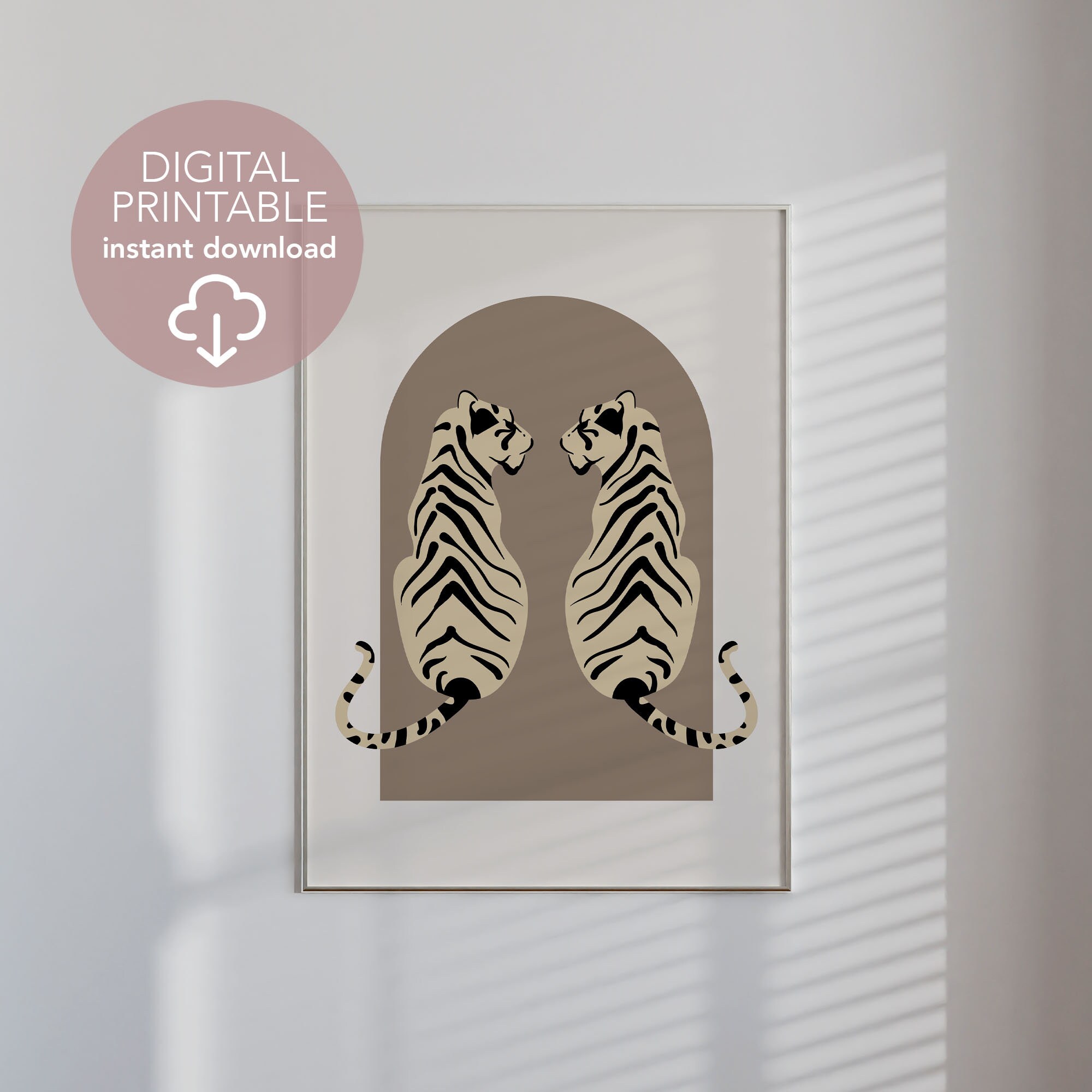 Set of 2 Neutral Tiger Wall Art, Boho Tiger Poster Downloads, Tiger ...