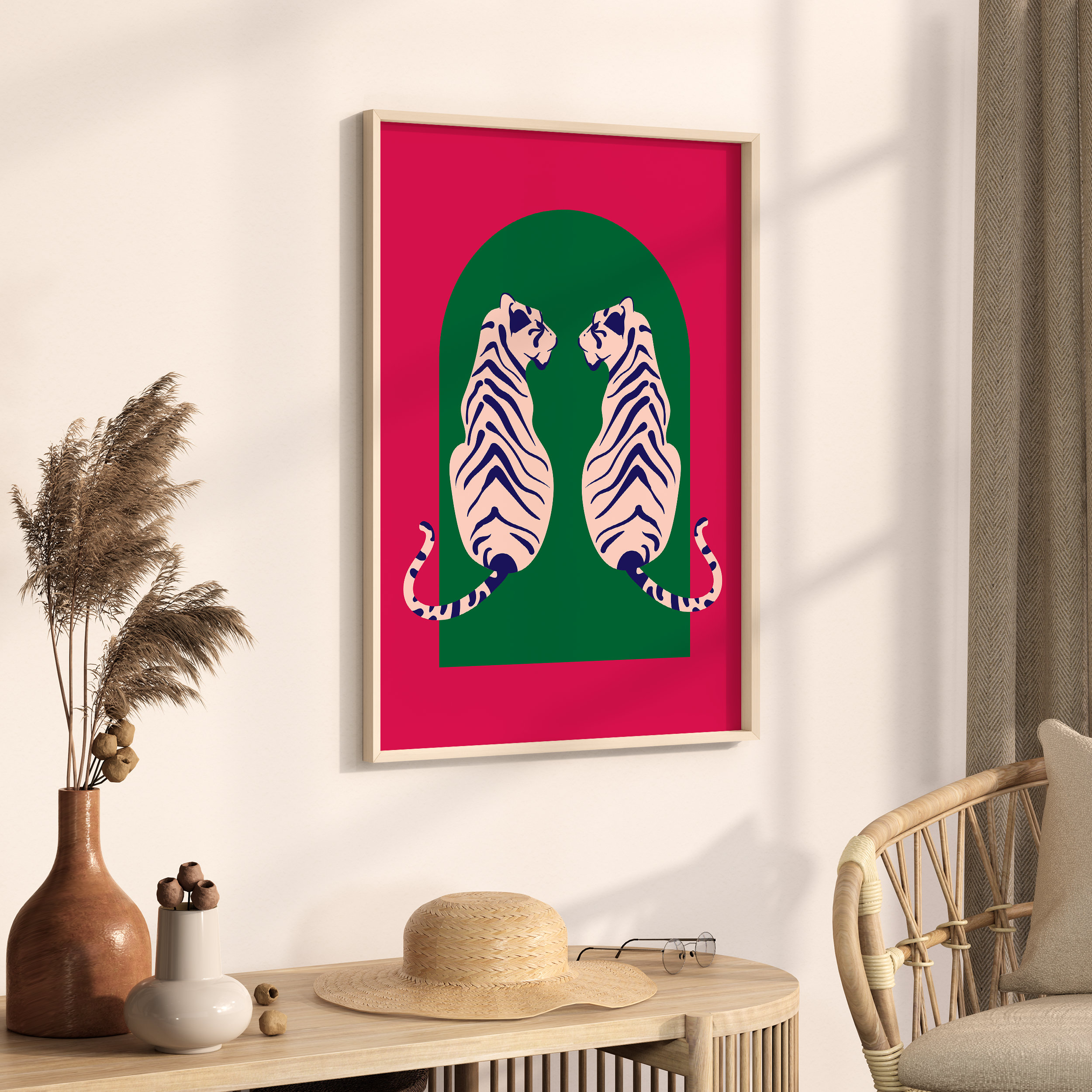 Pink Tiger Wall Print, Boho Tiger Poster, Year of the Tiger, Animal ...