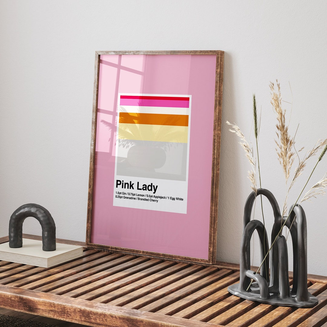 Pink Cocktail Print, Pink Lady Bar Recipe, Minimalist Girly Drink ...