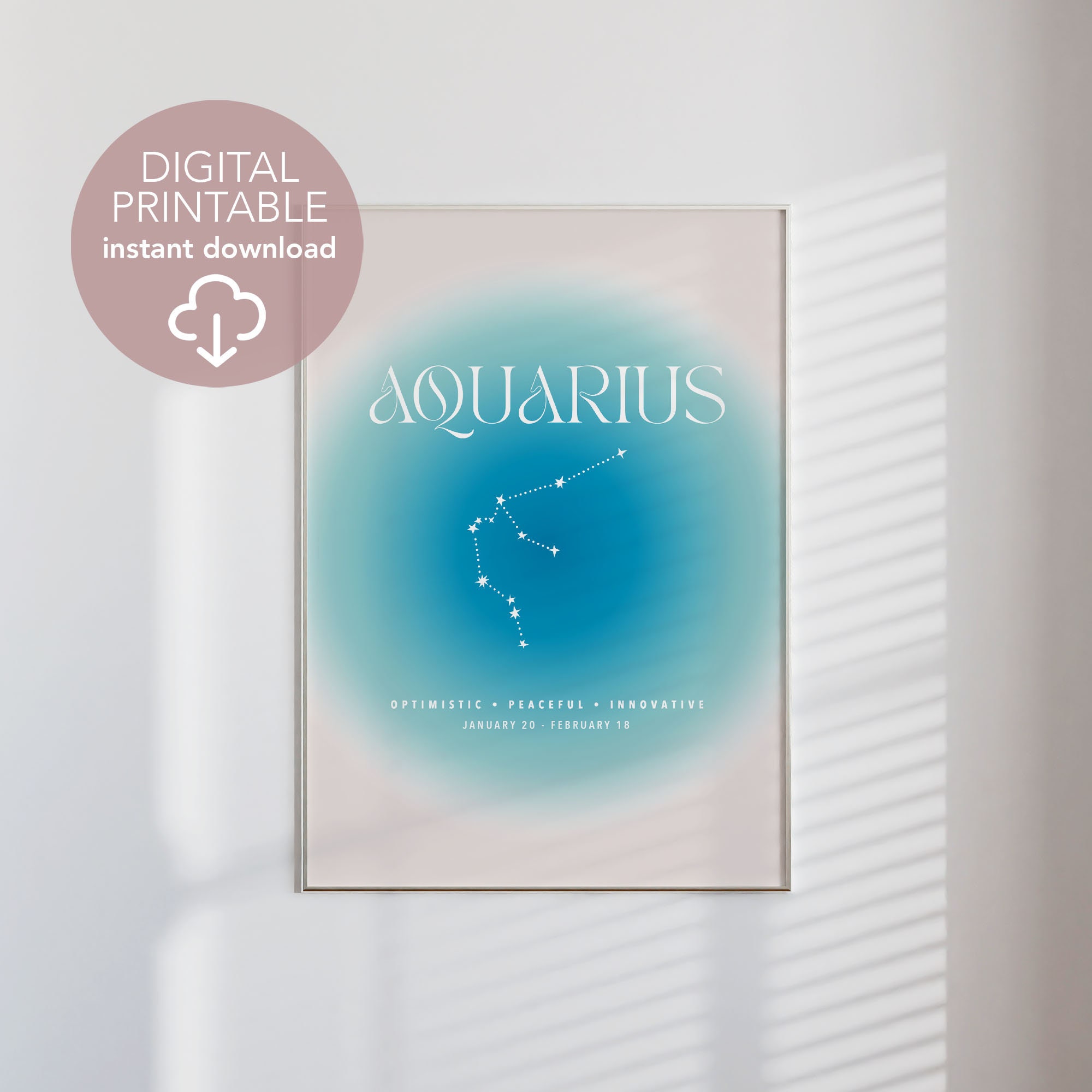 Aquarius Aura Digital Print, Zodiac Poster Download, Trendy Aura Printable, Astrology Wall Decor ...