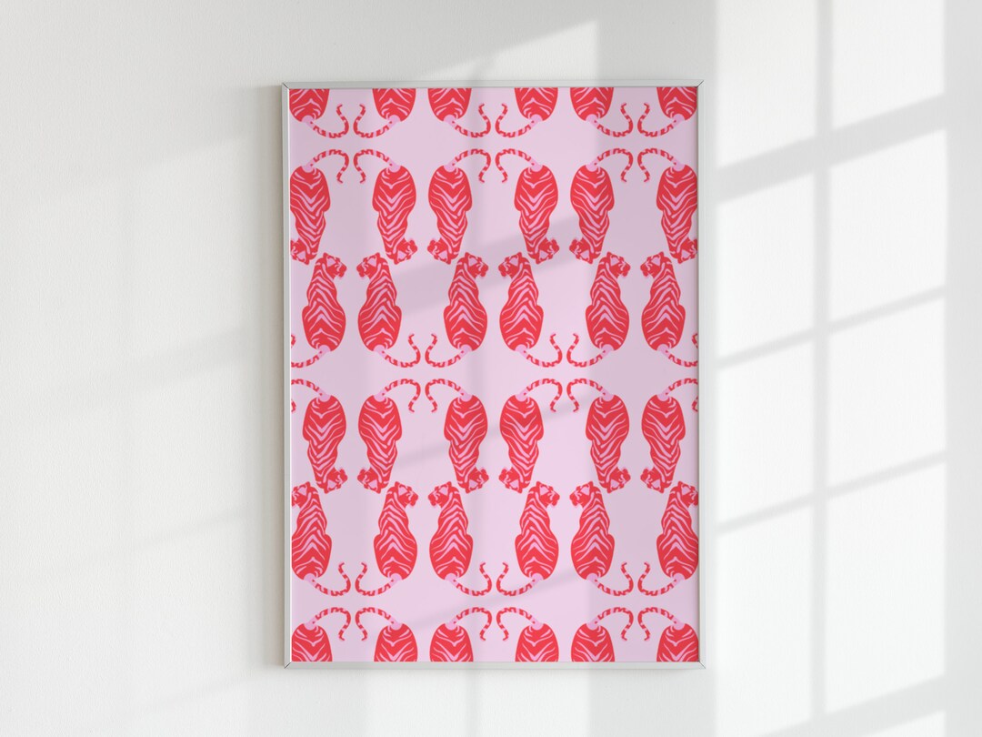 Red Tiger Wall Printable, Digital Tiger Poster, Tiger Pattern, Wall Art ...
