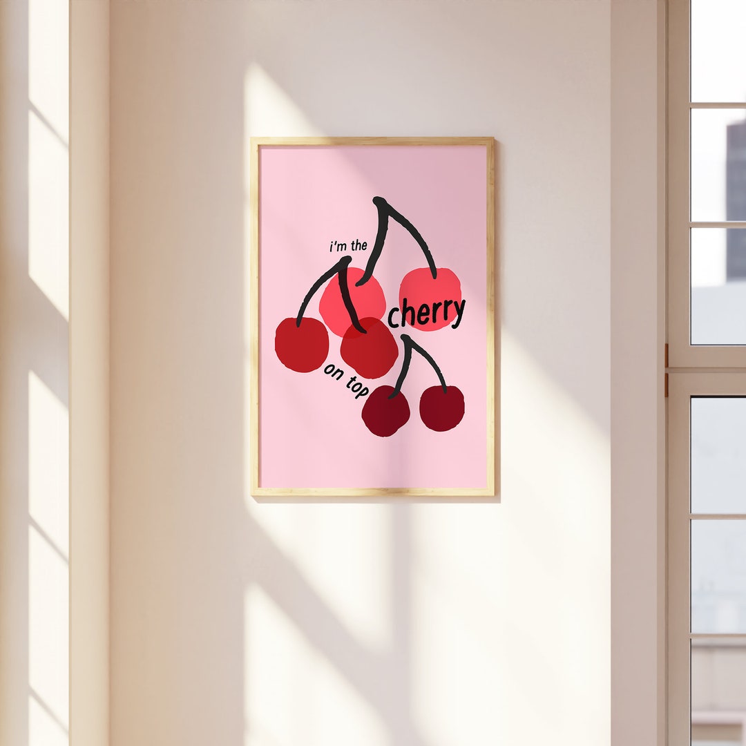 Cherry Kitchen Poster, Cute Fruit Print, Pink Dining Decor - Etsy