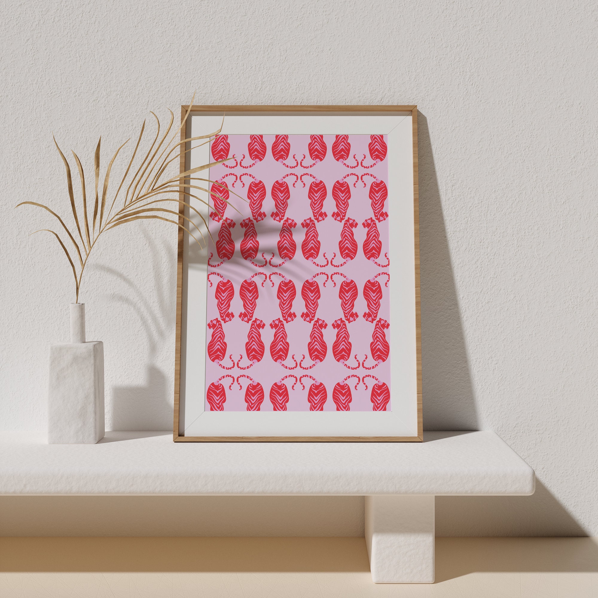 Red Tiger Wall Printable, Digital Tiger Poster, Tiger Pattern, Wall Art ...