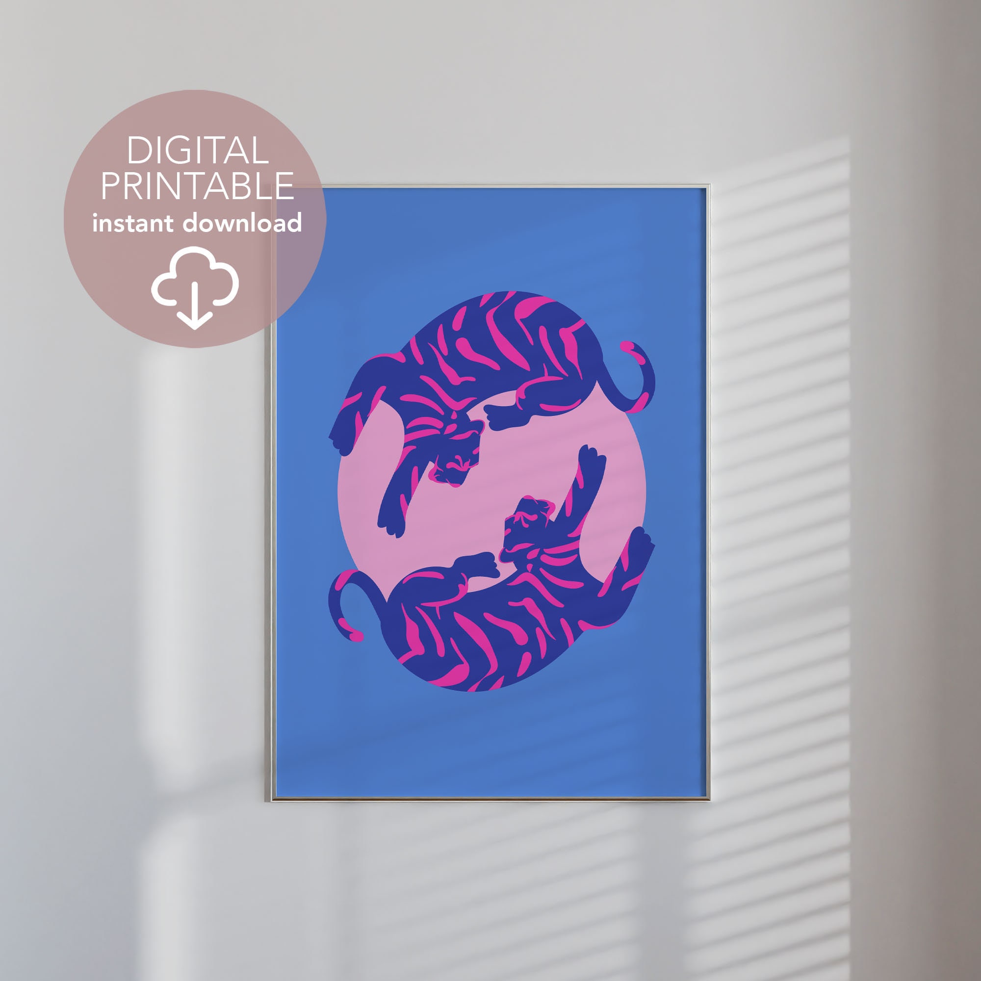 Tiger Digital Wall Art, Blue Boho Tiger Poster Download, Tigress Wall ...