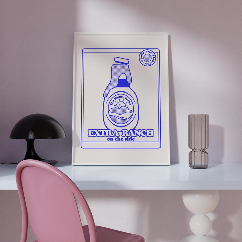 Retro Ranch Dressing Poster: Quirky Food Character Kitchen Art - Etsy ...