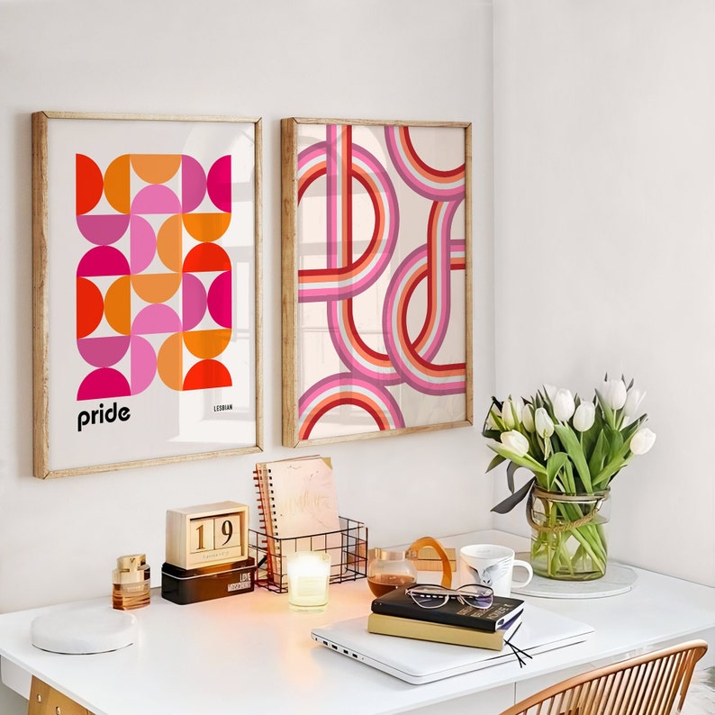 Lesbian Pride Art Print: Retro Bauhaus Pink Red Decor - Etsy