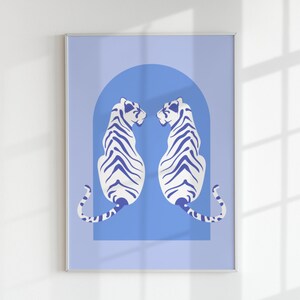 Blue Tiger Poster, Boho Tiger Art, Tigress Wall Print, Boho Wall Print ...