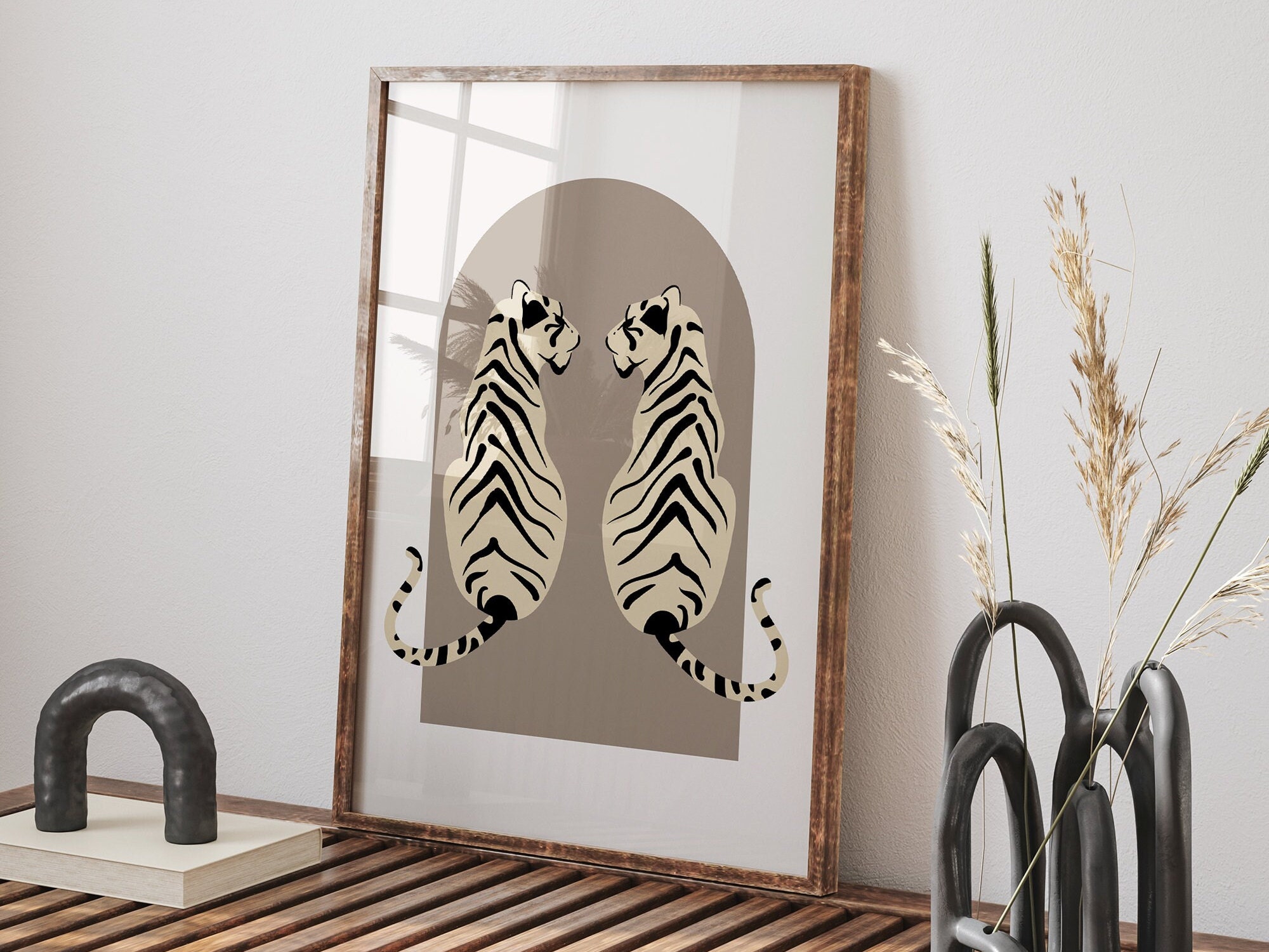 Tiger Wall Art Poster | Neutraler Boho Tiger Druck | Beige Ästhetische ...