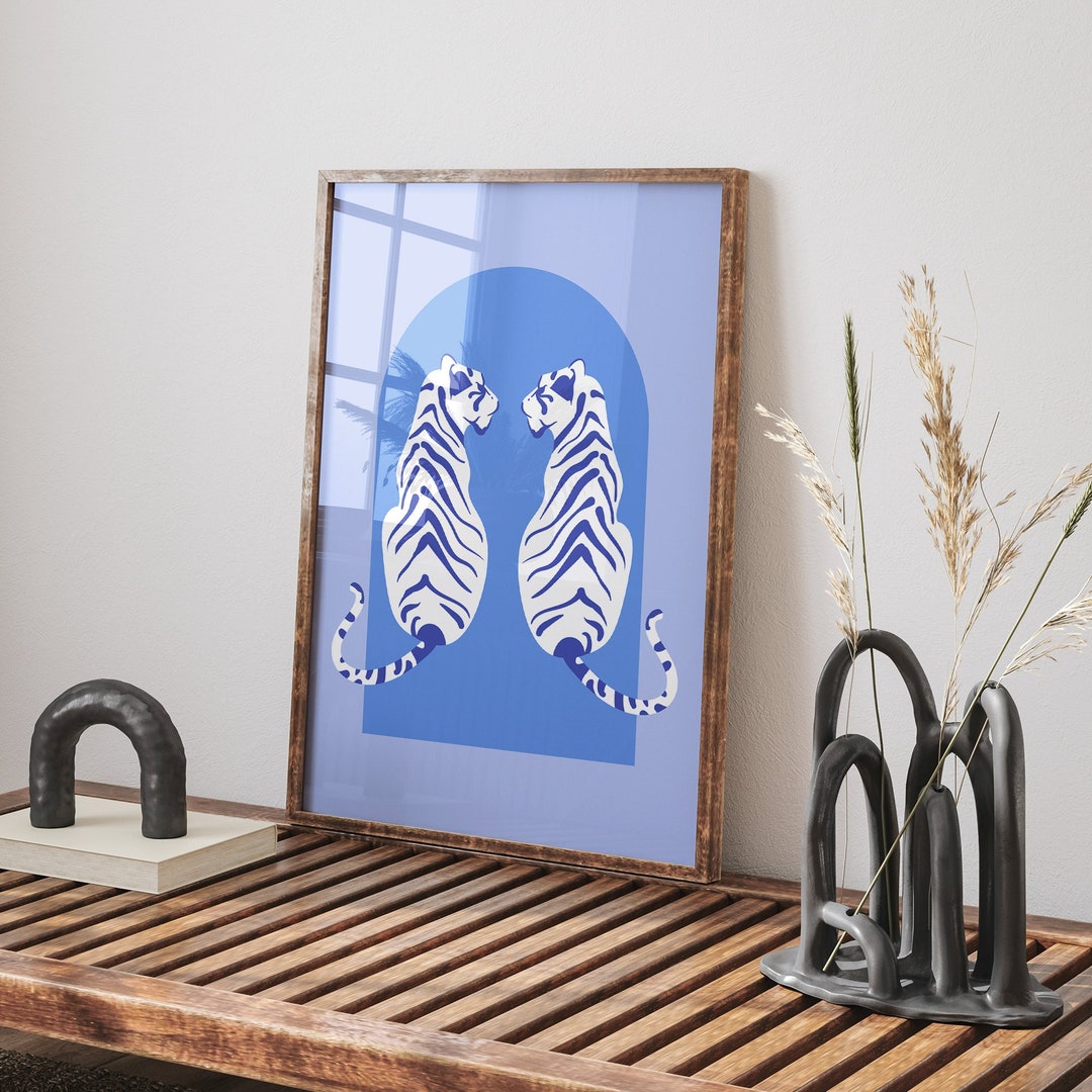 Blue Tiger Poster, Boho Tiger Art, Tigress Wall Print, Boho Wall Print ...