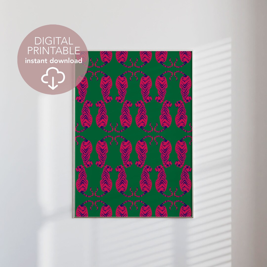 Digital Pink Tiger Poster, Tiger Pattern Wall Art, Tigress Wall Art ...
