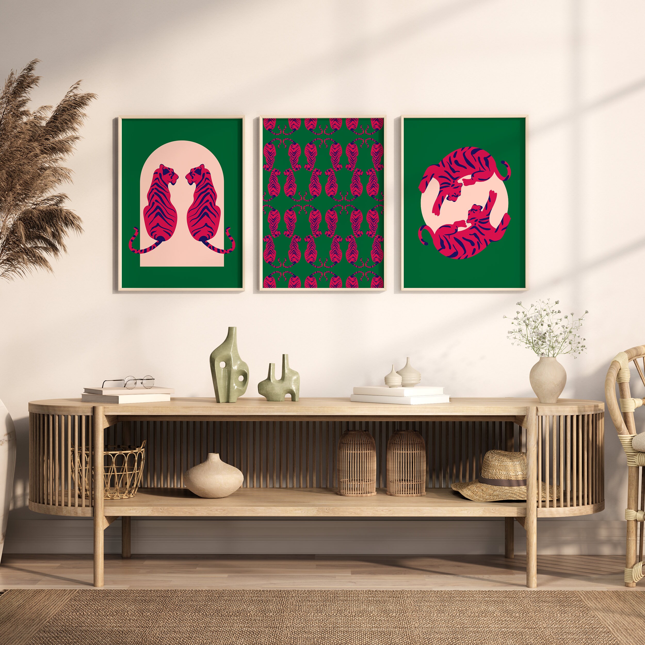 Digital Pink Tiger Poster Tiger Pattern Wall Art Tigress - Etsy