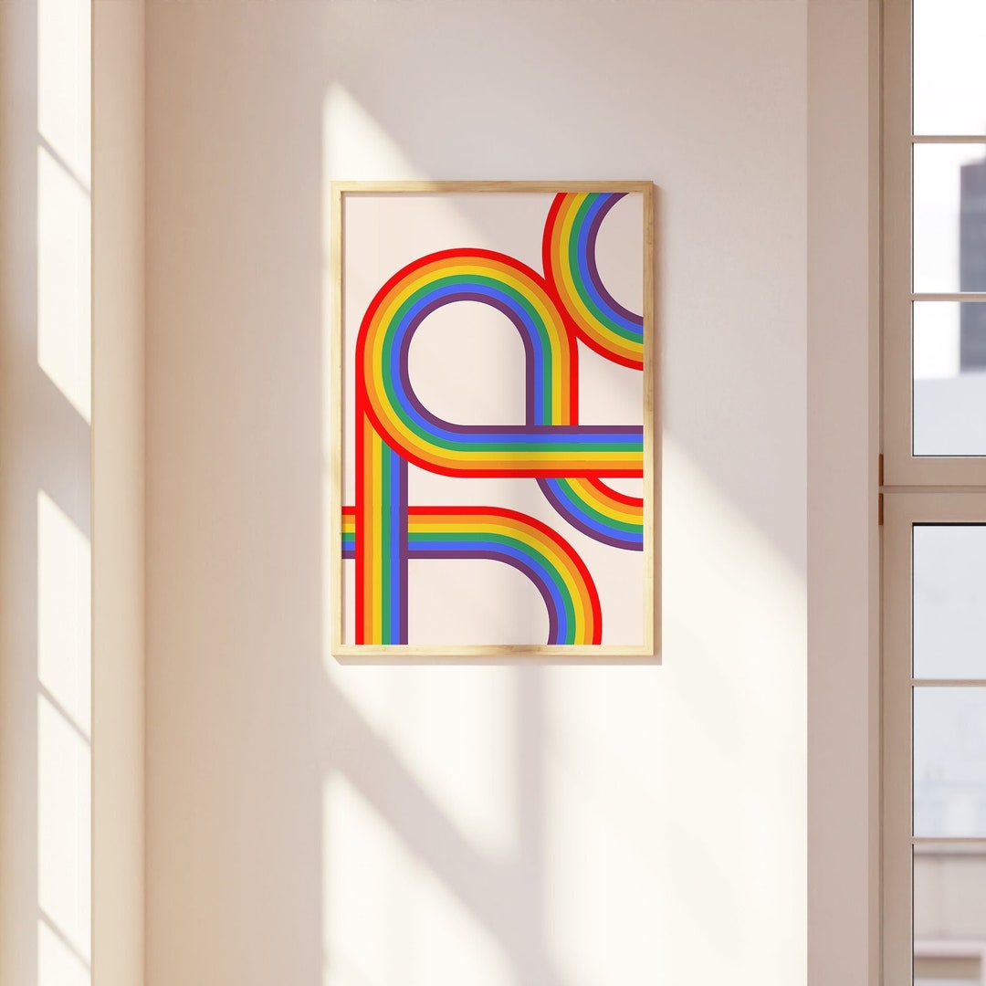 Retro Rainbow Flag Poster, LGBTQ Wall Print, Pride Flag Poster ...