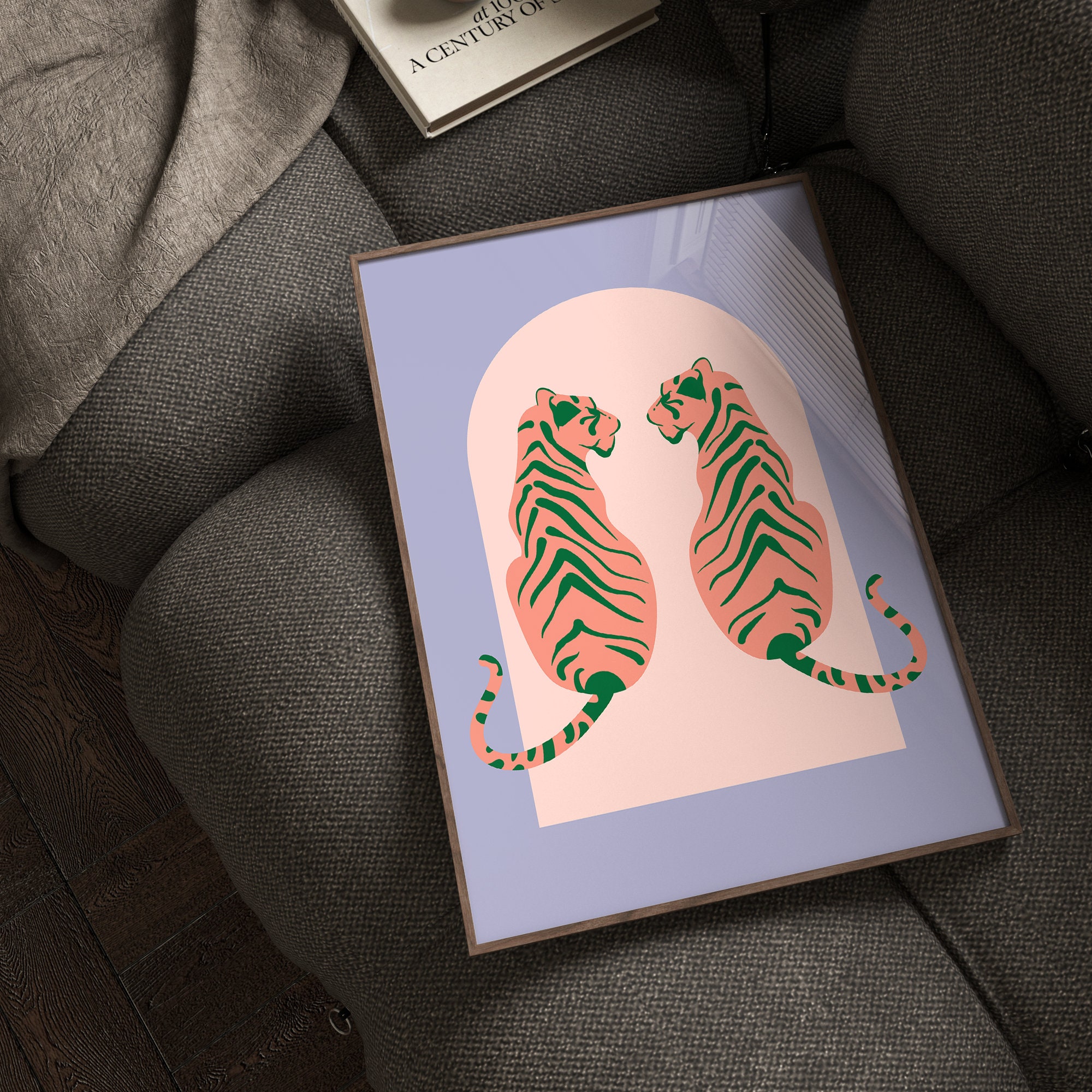 Pink Green Tiger Printable Digital Tiger Wall Art Boho Wall - Etsy