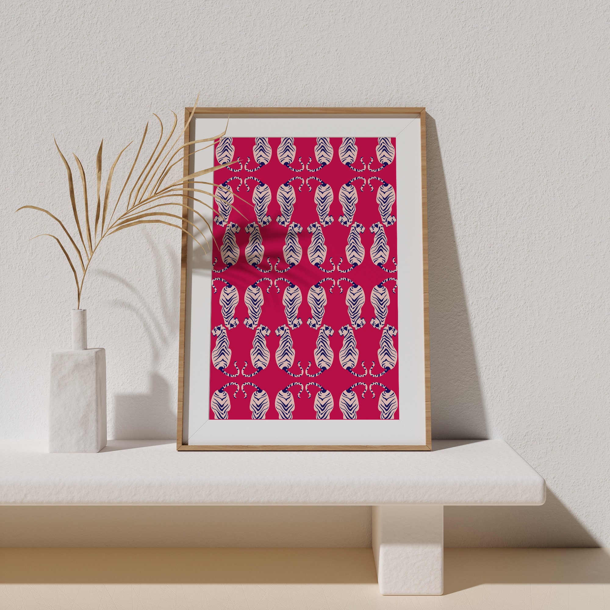 Pink Tiger Poster Tiger Pattern Wall Print Year of the - Etsy