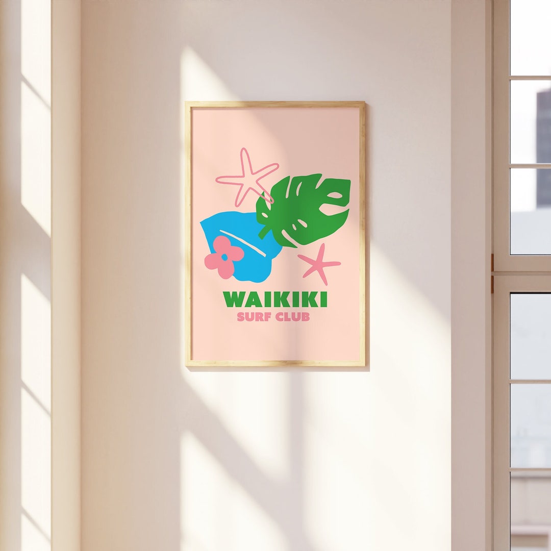 Preppy Travel Poster, Waikiki Wall Print, Colourful Travel Prints ...