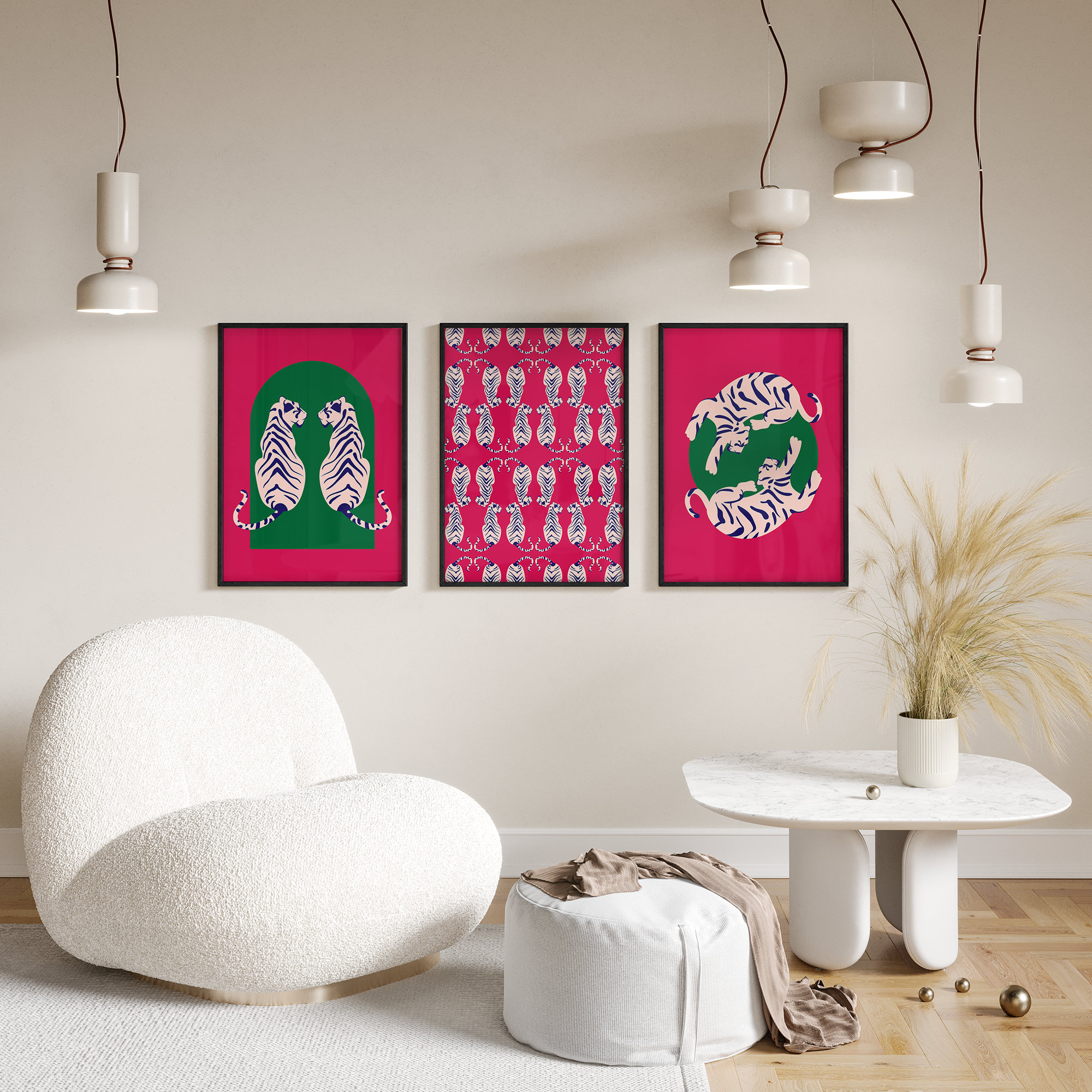 Pink Tiger Poster Tiger Pattern Wall Print Year of the - Etsy