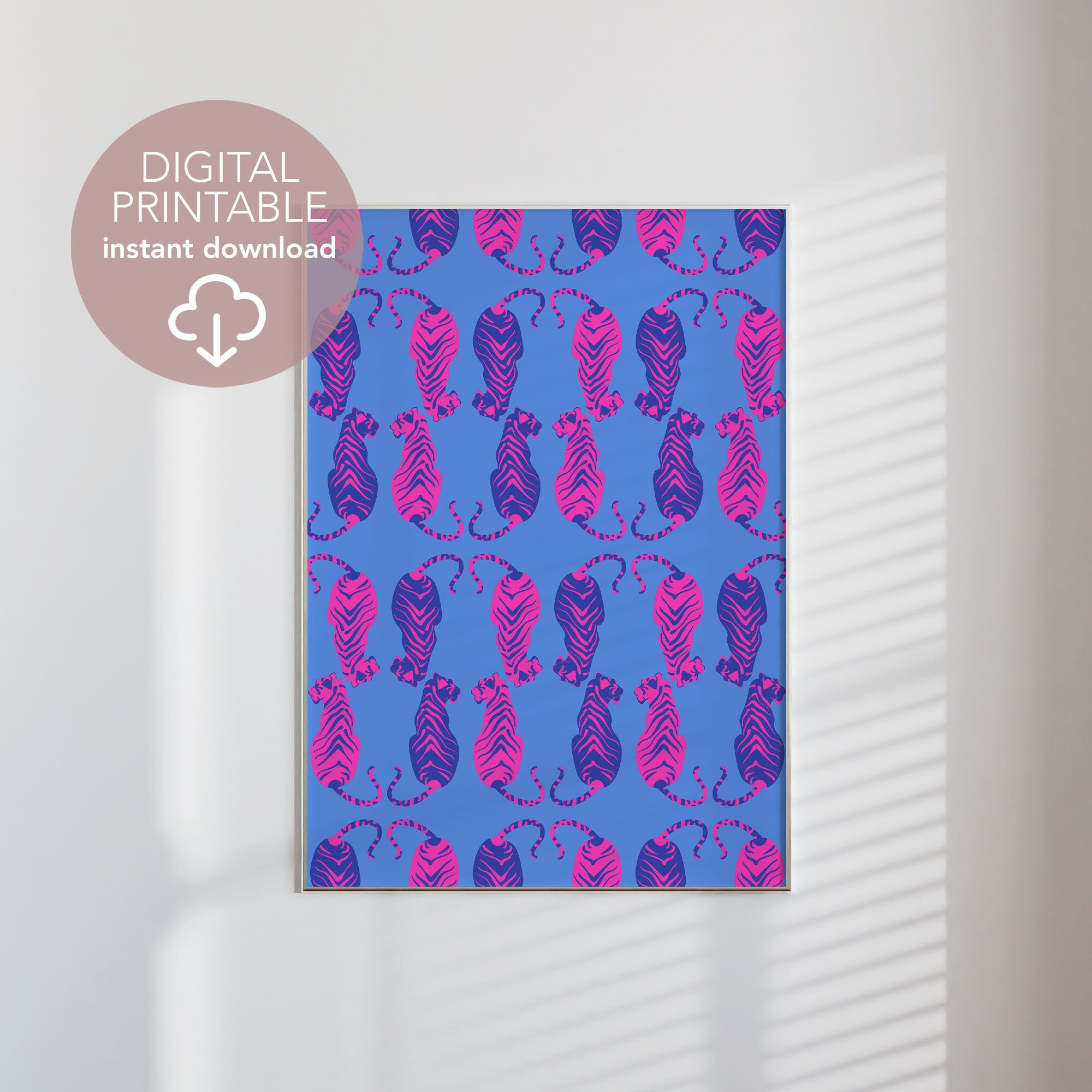 Digital Blue Tiger Print Tiger Pattern Poster Download Boho - Etsy