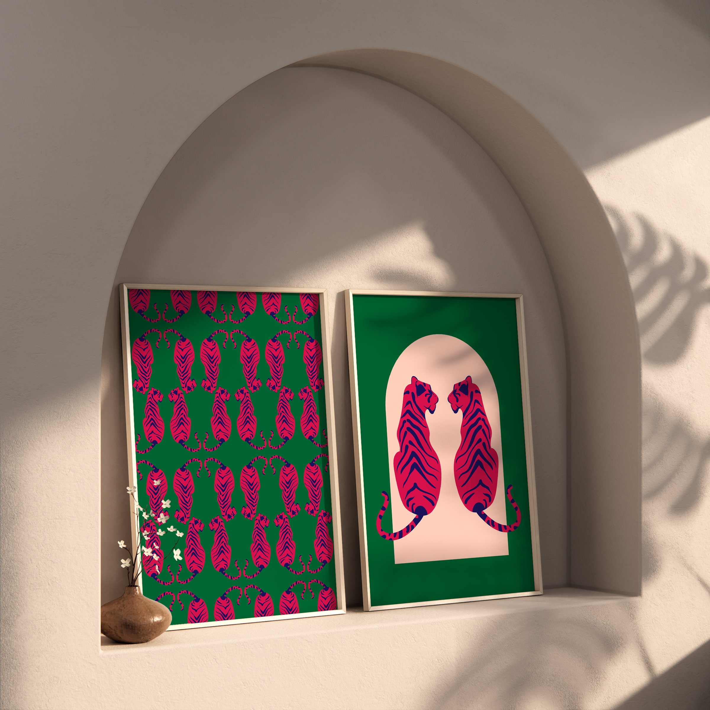 Digital Pink Tiger Poster Tiger Pattern Wall Art Tigress - Etsy