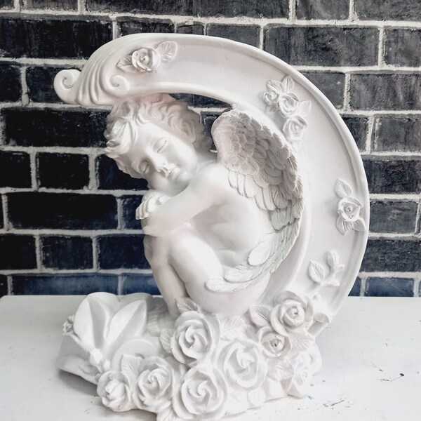 Angel on Moon Statue - Etsy