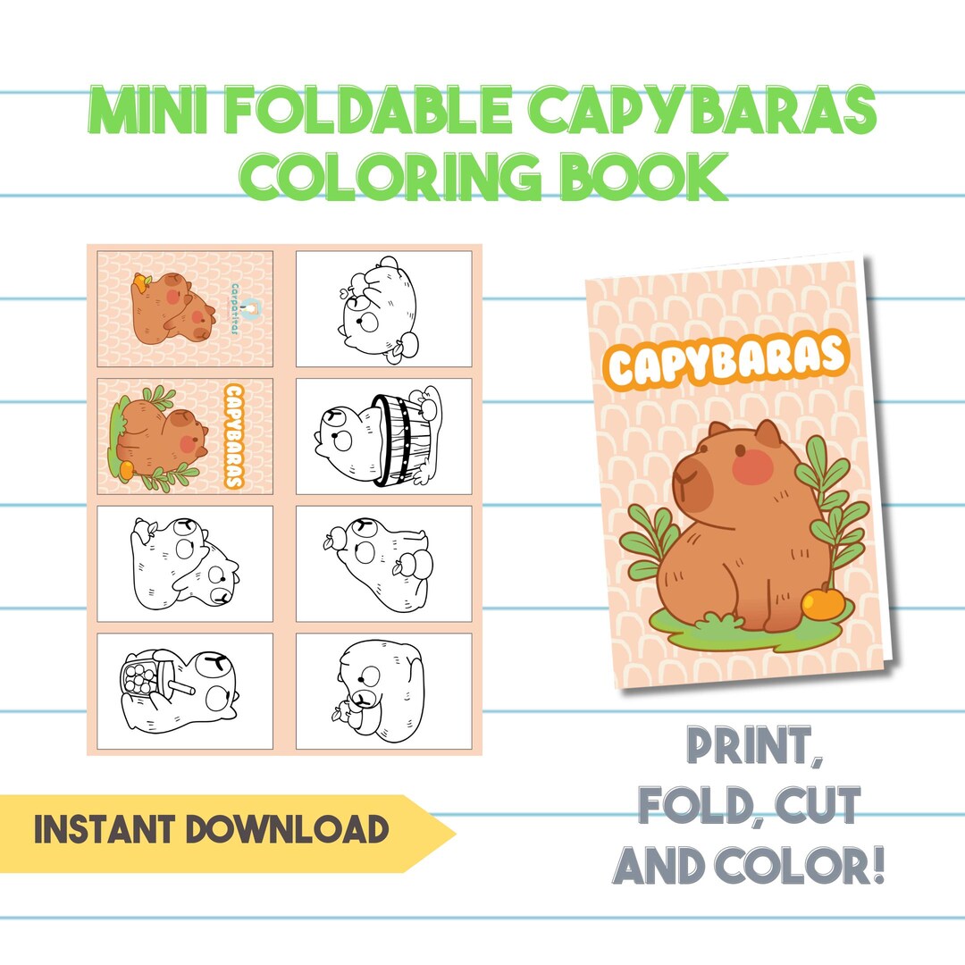 Capybaras Mini Coloring Book for Kids | Foldable Coloring Booklet ...