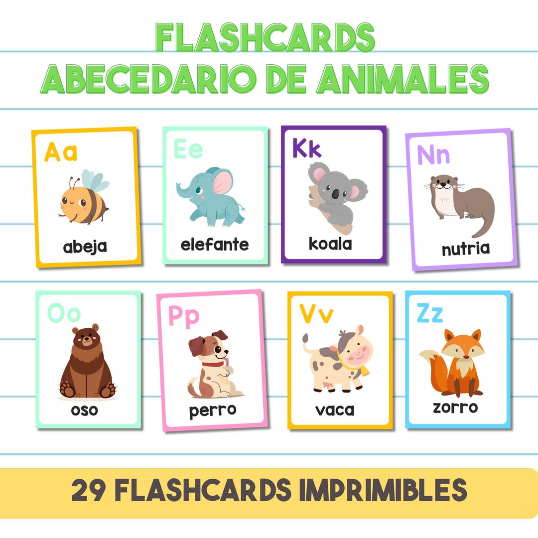 Editable Spanish Alphabet Animals Flashcards | Spanish Alphabet Animals ...