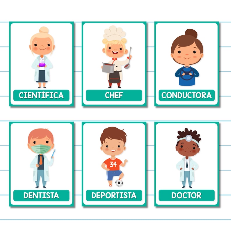 Professions and Occupations Flashcards for Kids | Editable | Spanish ...