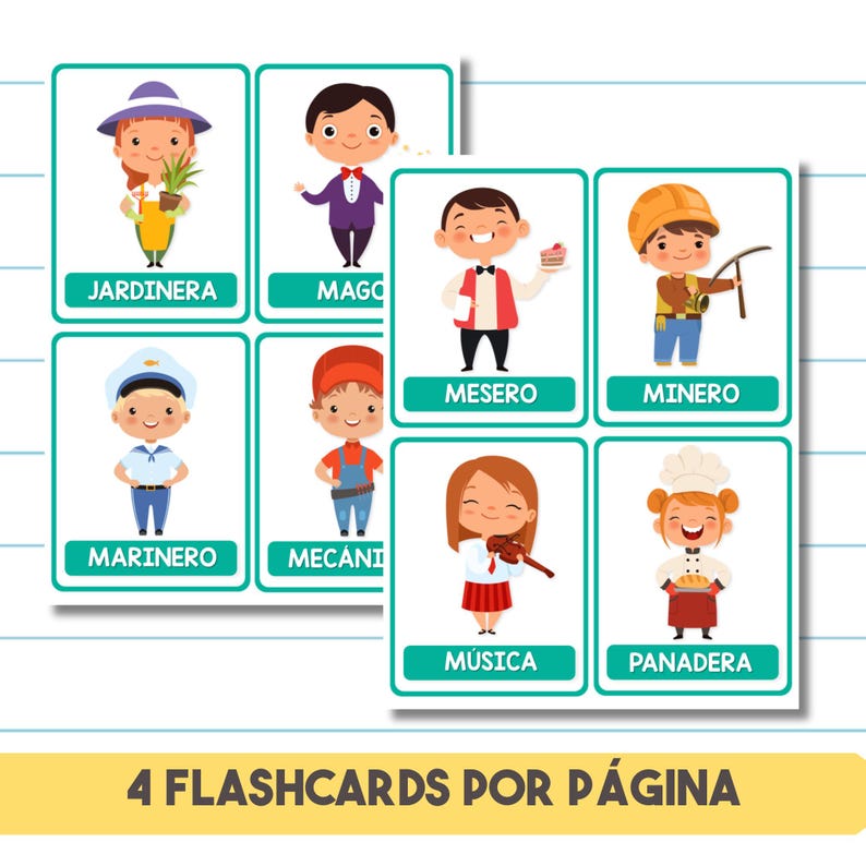 Professions and Occupations Flashcards for Kids | Editable | Spanish ...