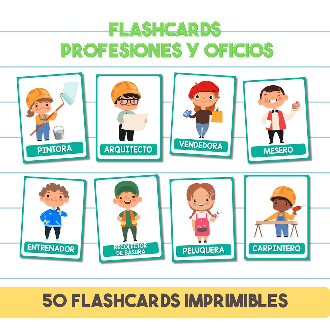 Professions and Occupations Flashcards for Kids | Editable | Spanish ...
