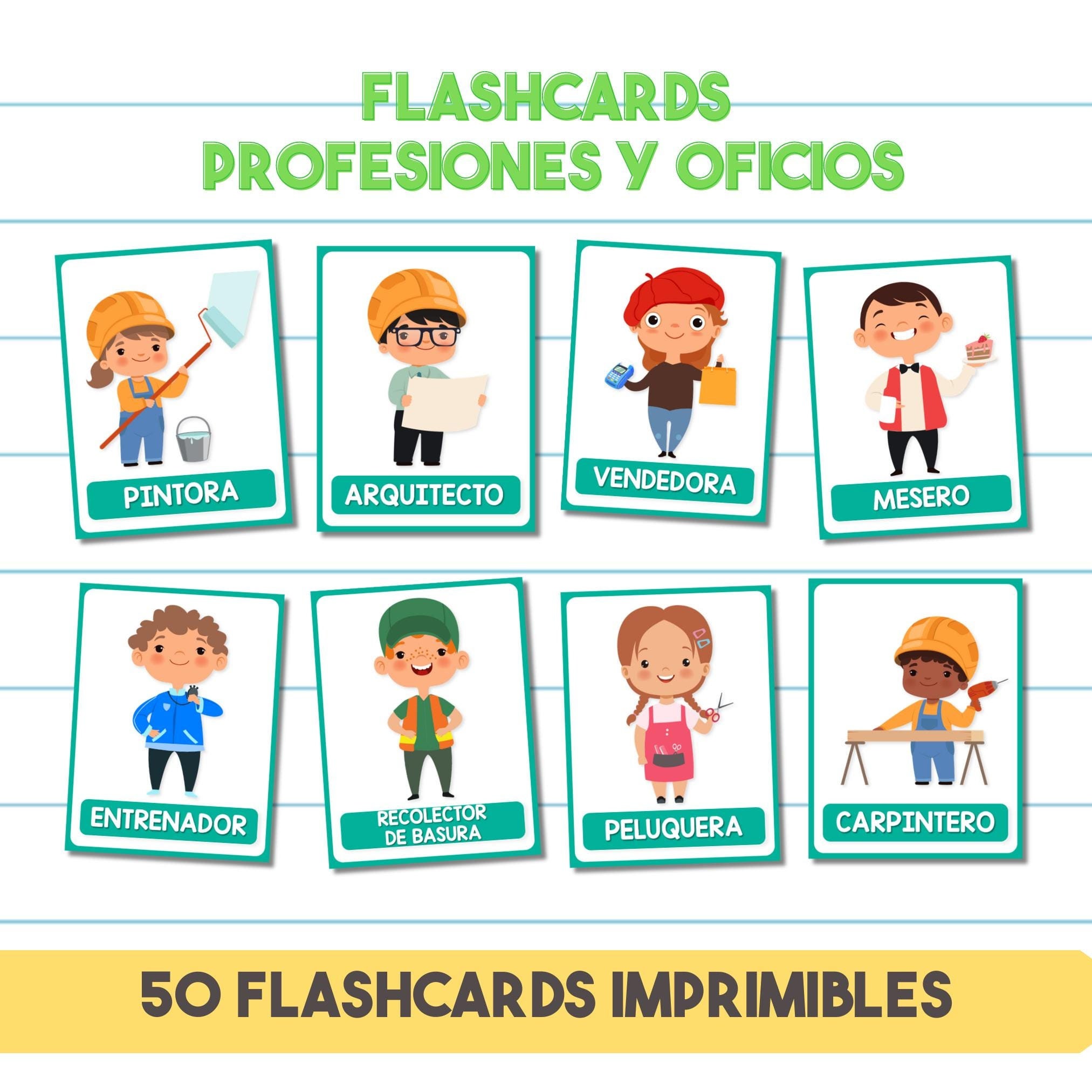 Professions and Occupations Flashcards for Kids | Editable | Spanish ...