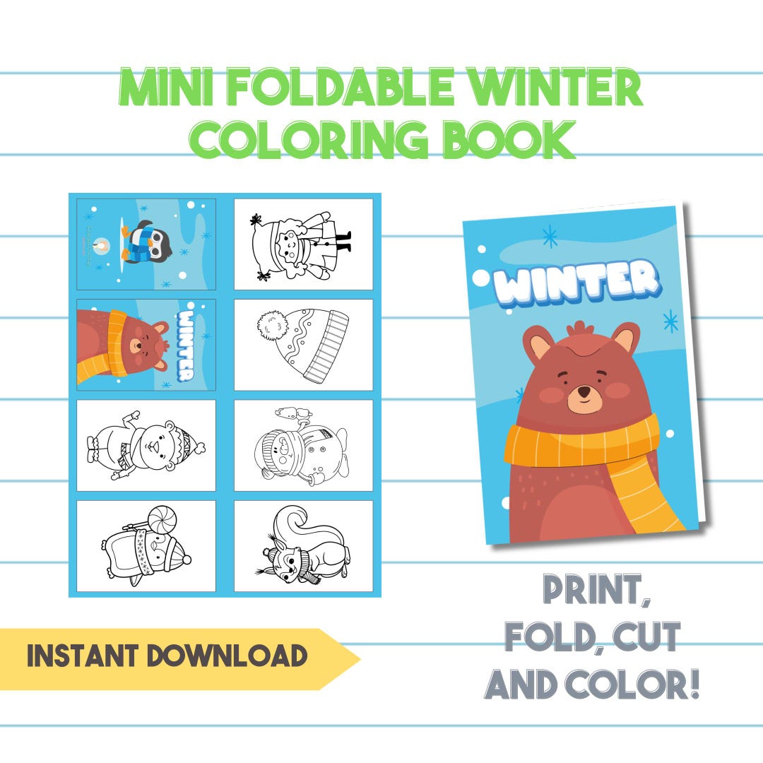 Winter Mini Coloring Book for Kids | Foldable Coloring Booklet ...