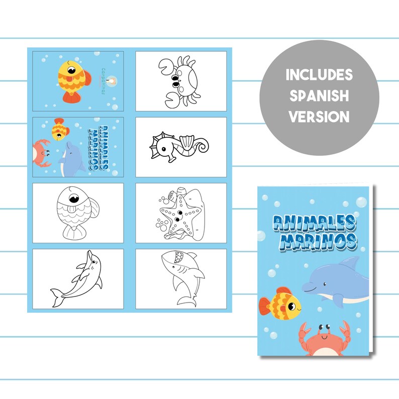 Sea Animals Mini Coloring Book for Kids | Foldable Coloring Booklet ...