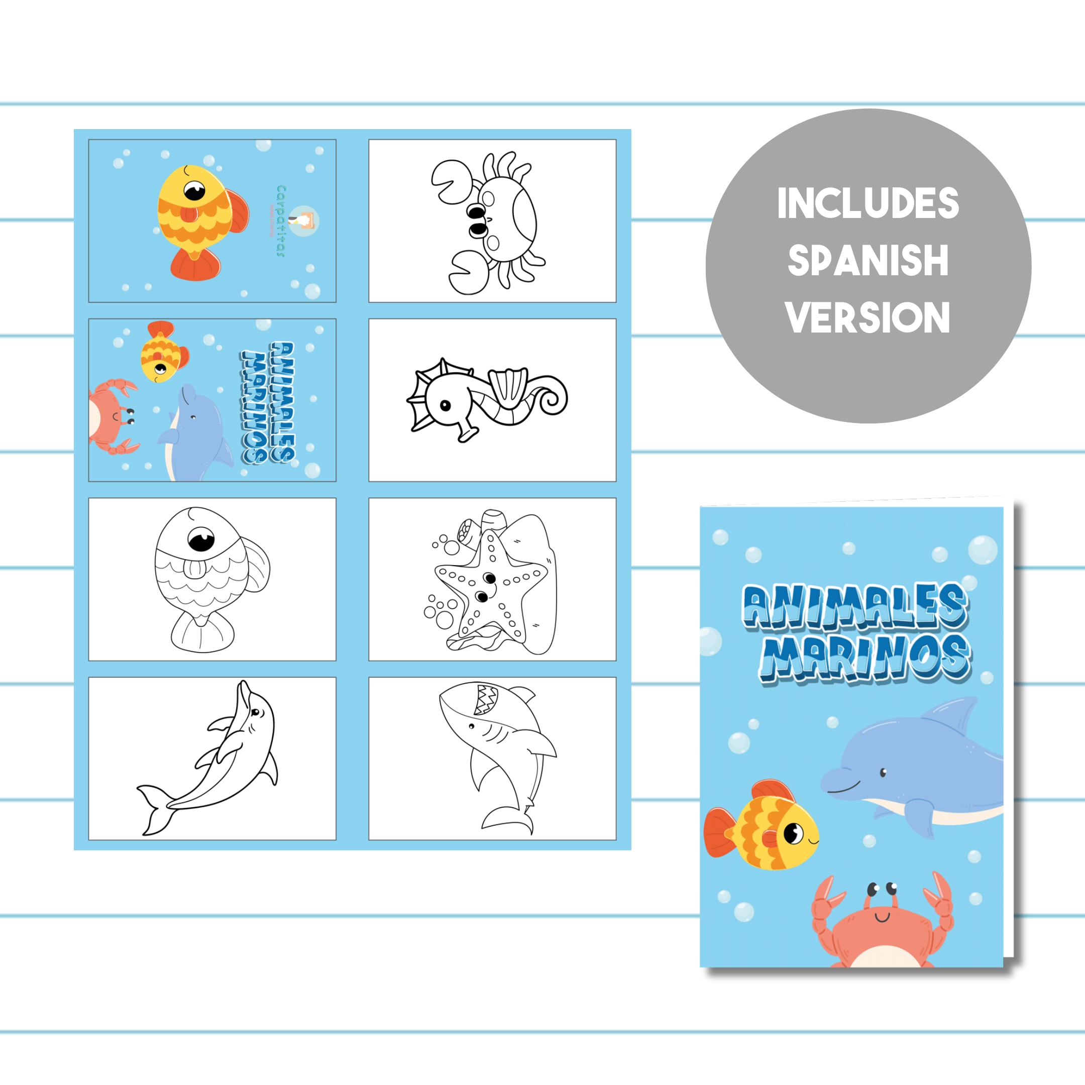 Sea Animals Mini Coloring Book for Kids | Foldable Coloring Booklet ...