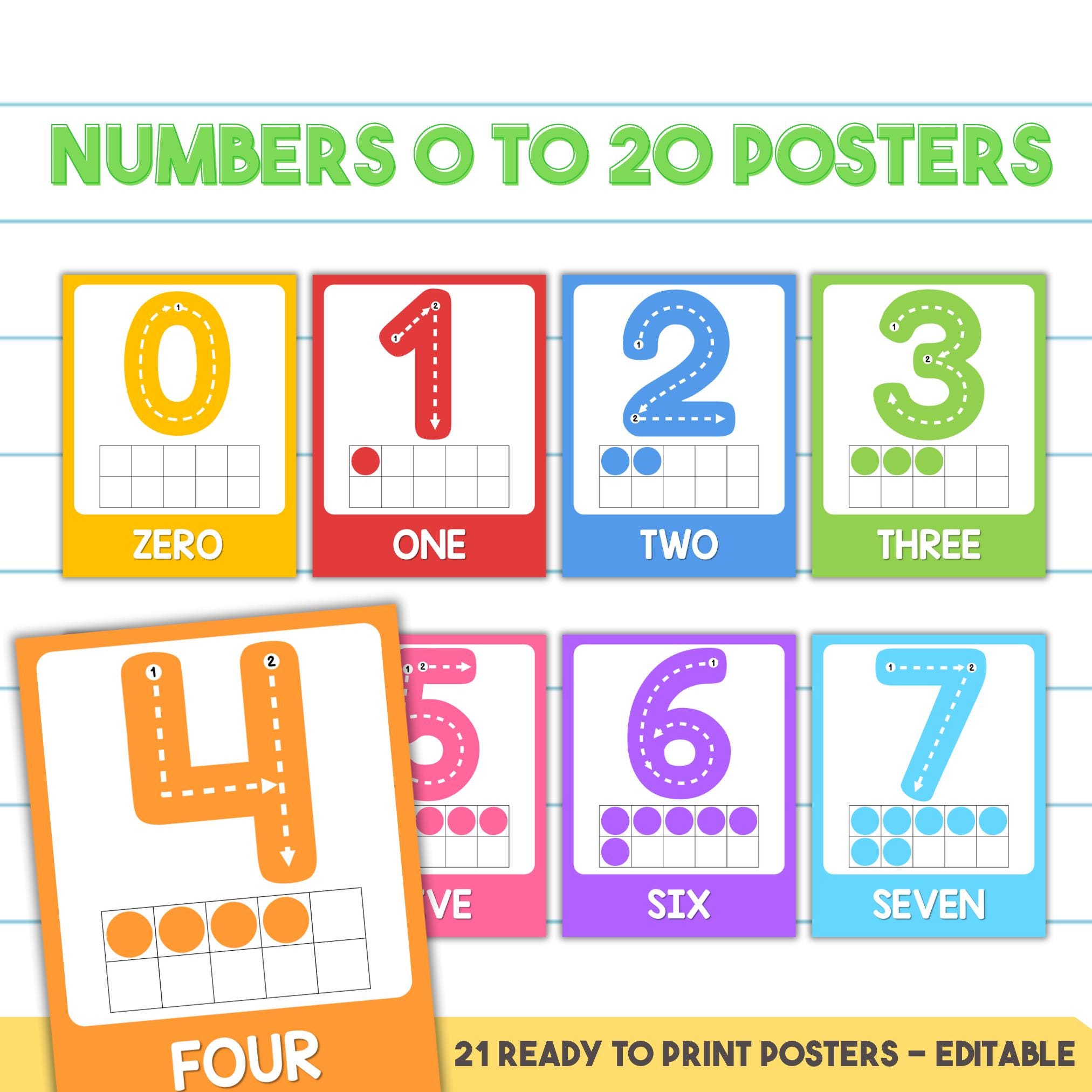 Numbers Posters | PDF | Digital Download | Printable | 21 Posters | 21 ...