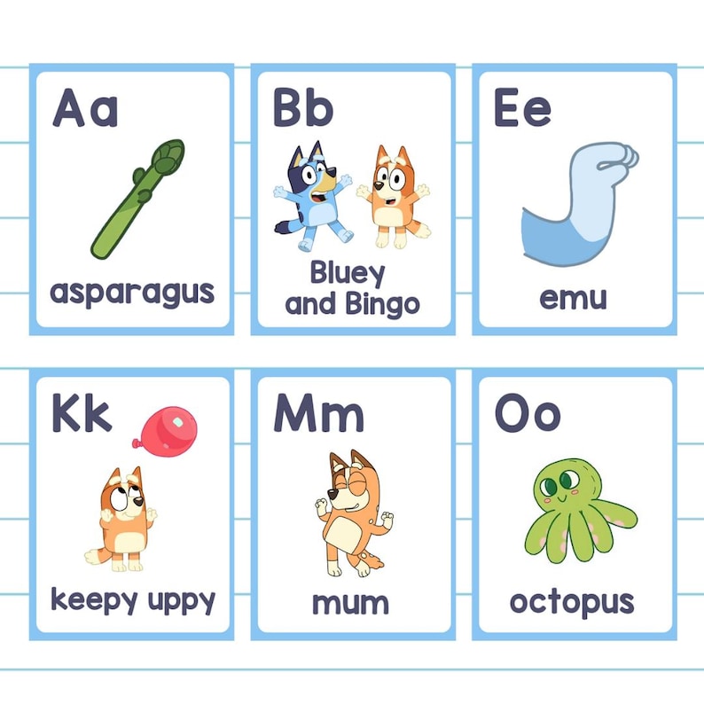 Bluey Alphabet Flashcards | Alphabet Flashcards | 26 Printable Bluey ...