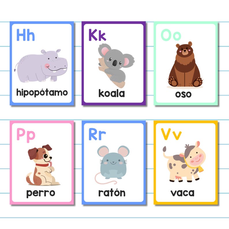 Flashcards Abecedario de Animales en Español Editable | Spanish ...