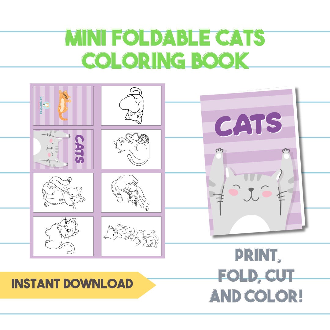 Cats Mini Coloring Book for Kids | Foldable Coloring Booklet ...