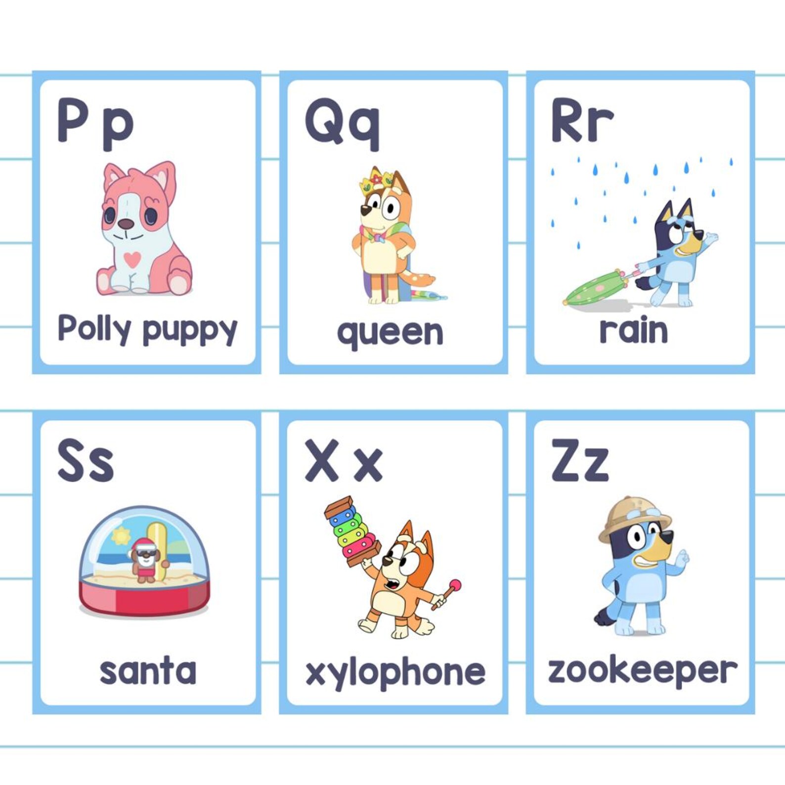 Bluey Alphabet Flashcards | Alphabet Flashcards | 26 Printable Bluey ...